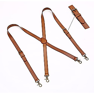 PAHVRION Mens Suspenders X Back Design Leather Suspenders Adjustable Brown Braces Groomsmen Gift for Wedding