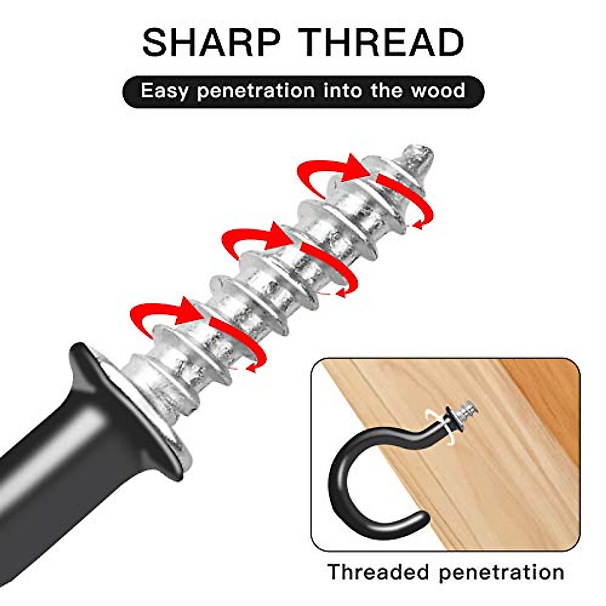 SUKIA 25 PCS Black Small Cup Screw Hooks Ceiling Hooks for Hanging Lights Vinyl Coated Steel Metal Cup Hooks Holder Christmas Light Hangers Suitble for Indoor and Outdoor Hooks Kit (Black-25Pcs)