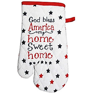 God Bless America Patriotic BBQ Americana Oven Mitt, Pot Holder, Kitchen Towels & Wooden Cooking Spoon 5 Piece Kitchen Set