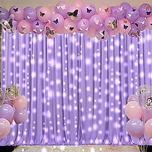 10ft x 7ft Lavender Backdrop Curtain for Parties Wedding Light Purple Wrinkle Free Backdrop Drapes Panels for Baby Shower Birthday Party Photo Photography Polyester Fabric Background Decoration