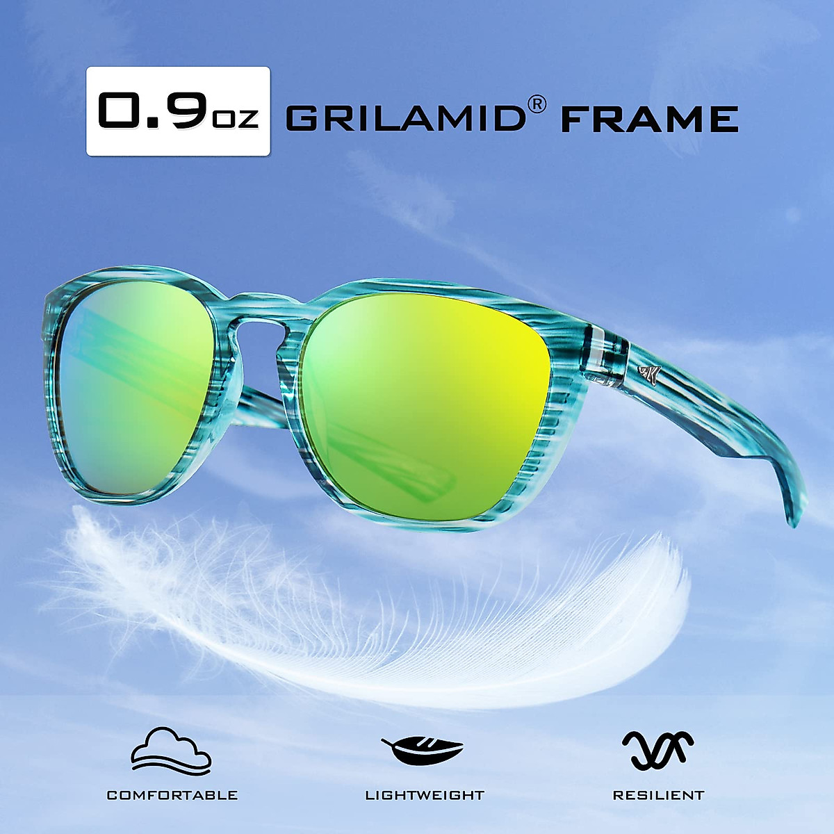 KastKing Tazlina Polarized Sport Sunglasses for Men and Women, Gloss Demi Frame, Brown - Chartreuse Mirror