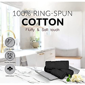 GOLD TEXTILES 100% Cotton Washcloth - 12 Pack | 13x13 inches | Black - Ultra Soft, Highly Absorbent, Long Lasting and Quick Drying - Hotel & Spa Collection Cool Feel Fingertip Towels