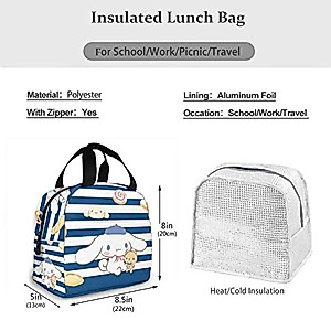 RFUVIWZ Kawaii Sea-Striped Anime Lunch Bag For Women Girl Insulated Reusable Portable Cute Lunch Box Ice Pack With Compartments For Picnic Work School