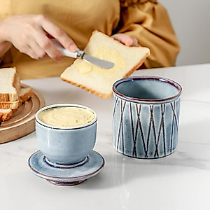 HVH Ceramic Butter Crock, French Butter Dish with Lid for Countertop, Butter Crock with Water, Butter Keeper for Counter, Butter Holder for Soft Butter (Wabi sabi)