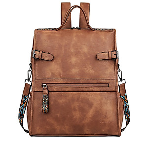 FADEON Leather Laptop Backpack for Women, Designer Ladies Work Travel Computer Backpack with Laptop Compartment Purse Brown