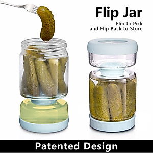 WhiteRhino Glass Pickle Jar with Strainer Flip,34oz Pickle Flip Jar Glass,Pickle Juice Separator Jar Flip for Olives,Gherkins or Sliced Pickles,Leakproof Airtight Lids and Refrigerator Dishwasher Safe