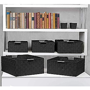 Sorbus Storage Box Woven Basket Bin Container Tote Cube Organizer Set Stackable Storage Basket Woven Strap Shelf Organizer Built-In Carry Handles (7 Piece - Black)