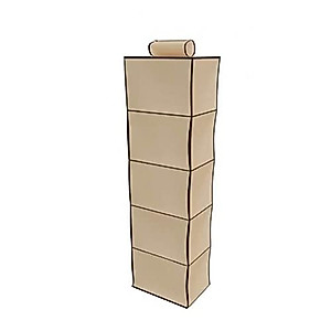 plastific 5 Tier Hanging Wardrobe Storage Shelf Organiser Breathable Closet Pockets Unit Cupboards Shelves Foldable for Clothes Sweaters Shoes Accessories…