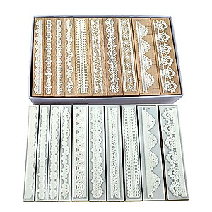 ALIMITOPIA Diary Stamp Set,Wooden Rubber Flower Signet Stamps for Children DIY Scrapbooking Planner Card Making(10pcs,Lace B)