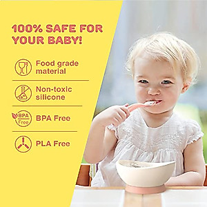 FLYTTA FADI Toddler Bowl Baby Bowl Suction Bowl Baby Feeding Set Suction Cup Bowl with Silicone Lid and Baby Spoon First Stage Self Feeding Baby Utensils Suction Bowls for Baby - Ocean Blue