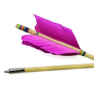 ZSHJGJR Archery Hunting Arrows Wooden Flu-Flu Arrows Traditional Wooden Arrows 4 Turkey Feathers Fletching for Recurve Bow Longbow Practice Targeting Hunting Shooting 6/12 Pack (6, Purplish Red)