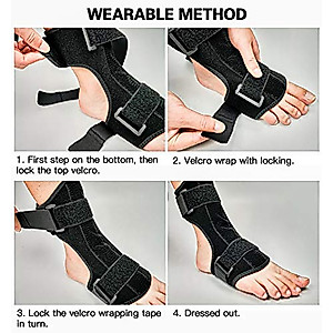 New Plantar Fasciitis Night Splint, Adjustable Brace Support Night Splints for Right or Left Foot Support Sleep/ Arthritis/ Tendonitis/ Dorsiflexion/ Heel Calf Stretcher and Spiky Massage Ball (Black & Red)