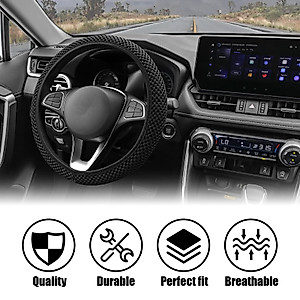 Elastic Stretch Steering Wheel Cover, 15 Inch Universal Anti-Slip Car Steering Wheel Cover for Auto Truck Van SUV, Warm in Winter and Cool in Summer, Odorless,Easy Carry (Black)
