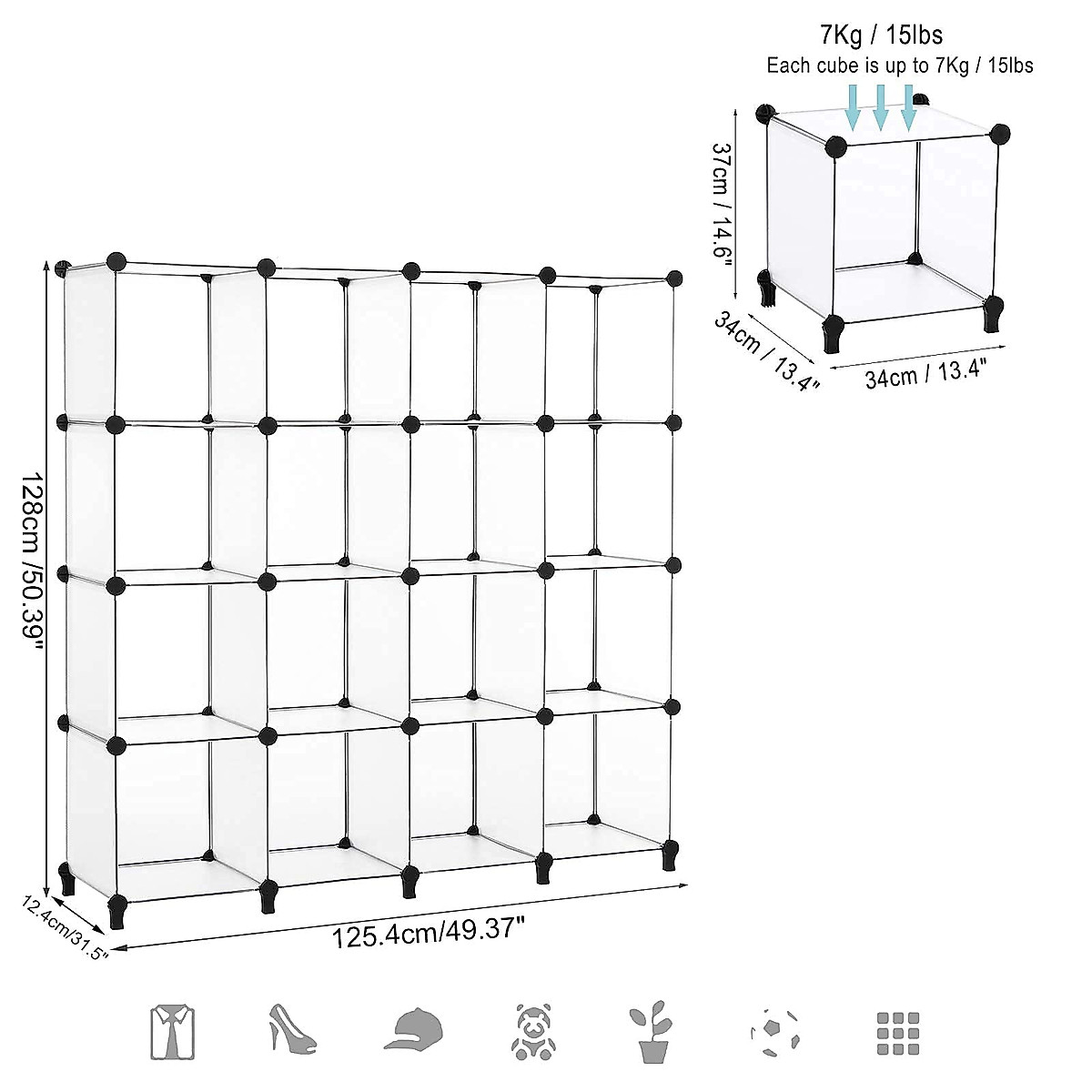 ANWBROAD Cube Storage Organizer 16 Cubes DIY Closet Bookshelf with Space Saving Shoe Rack Plastic Shoe Storage Organizer Unit for Bedroom Closet Office Living Room Hallway Entryway ULCS016T+ULCS16TX