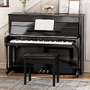 HOOBRO Piano Bench with Padded Cushion and Storage Compartment for Music Sheet, Music Bench, Piano Stool, Vanity Chair, Holds up to 300 lb, 21.9 x 13.6 x 19.3 Inches, Black BB16QD01