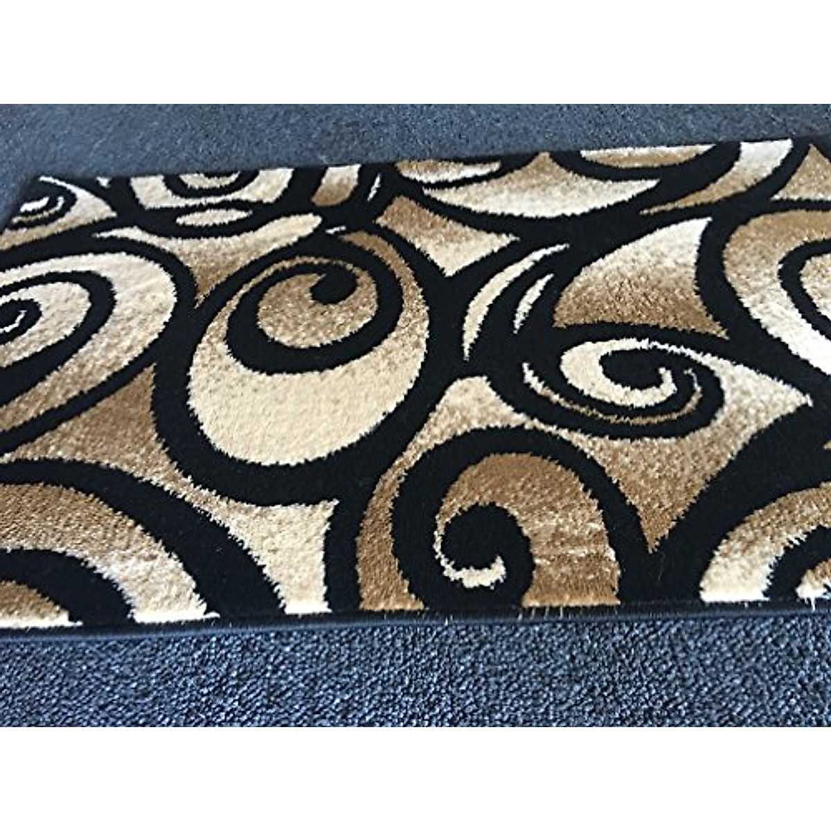 Bellagio Modern Doorway Mat Contemporary Area Rug Black Beige Abstract Swirl Design 341 (2 Feet X 3 Feet 4 Inch)