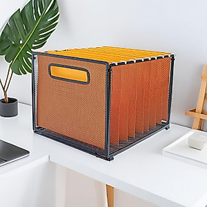 SETTFRFE Letter Size Hanging Folder Organizer,Metal Mesh Hanging File Folder Box,Office File Baskets,Black