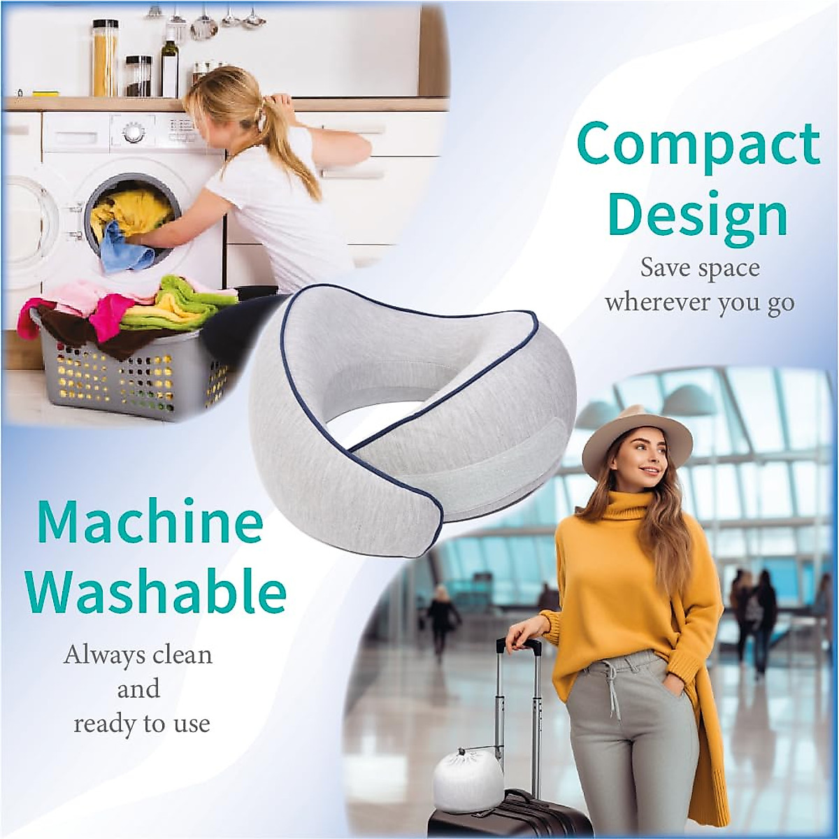 ETONVILLE Memory Foam Travel Pillow | Provides Real Support to Head, Neck, and Chin | Best Firm Airplane Pillow for Long Flights