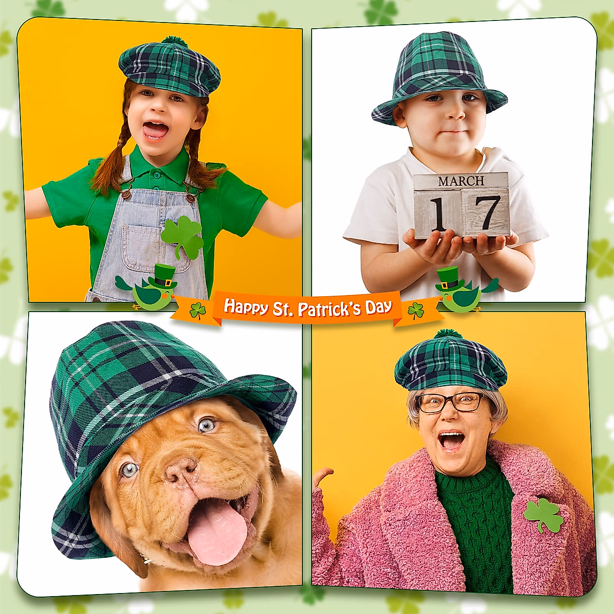 St. Patrick's Day Plaid Fabric Fedora St. Patrick's Day Accessories Green Fedora Women's Berets Hats for Adult (Cute Style)