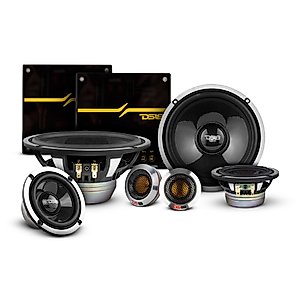 DS18 DX3N Deluxe 6.5” 3-Way Neodymium Premium Car Audio Component Speaker System - 580 Watts, 4 Ohm - Set with Woofer, Midrange, Tweeter, and Crossover (8 Piece Set)