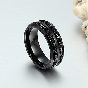 Men's Women's 8MM Wedding Bands Engagement Ring Stainless Steel Channel CZ Promise Rings for Him Black Size 9
