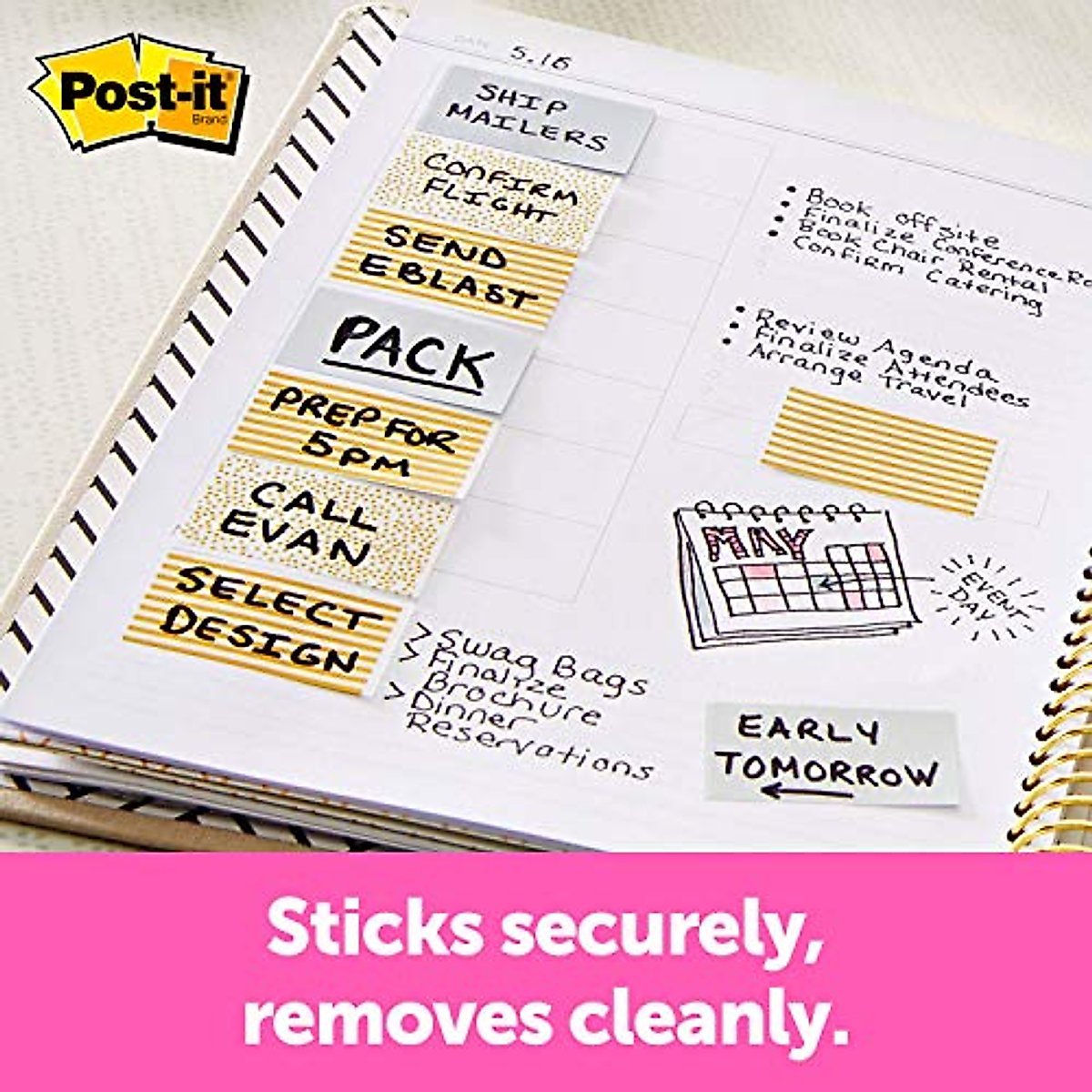 Post-it Flags, 60 Count, 1 in Wide, Assorted Metallic Designs (682-METAL), Metallic Solid, Polka Dots and Stripes