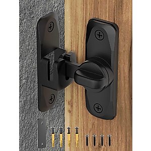 MeBantoo 90/180 Degree Flip Barn Door Lock, Protect Privacy - Security Sliding Door Latch, Small Gate Latches Hardware for Barn, Garden, Bathroom, Cabinet, Window (Black-1PC)