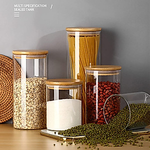 Set of 5 Borosilicate Glass Jars with Bamboo Lids, Glass Food Storage Containers Set, Airtight Sealable Containers for Sugar Candy Cookie Rice and Spice Jars