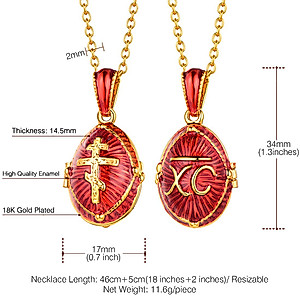 U7 Orthodox Cross Pendant 18K Gold Plated Red Enamel Locket Necklace for Women Men