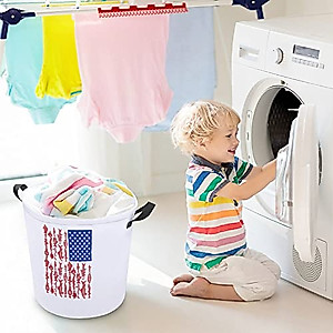 American Flag Fishing Large Laundry Basket Hamper Bag Washing with Handles for College Dorm Portable