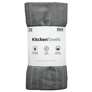 S&T INC. Soft, Absorbent Hand Towel with Hanging Loop, Microfiber Dish Towels for Kitchen, 5 Pack, 18 Inch x 26 Inch, Grey