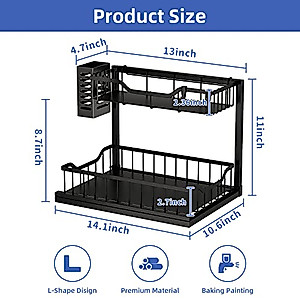XILIDIA Under Sink Organizer, 2-Tier Metal Under Sink Organizers and Storage for Kitchen Bathroom Cabinet,2 Tier Spice Rack,Rustproof Pull Out Cabinet Organizer for Storage