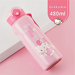 Hello Kitty Stainless Steel Insulated Water Bottle with Strap Pink 480ml