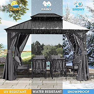 ABCCANOPY Hardtop Gazebo 10x12 - Outdoor Metal Hard Top Gazebo, Permanent Galvanized Steel Aluminum Framed Pavilion with Netting and Curtain for Patio Backyard Lawn Garden (Double Roof, Gray)
