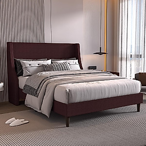 Akeacubo Bed Frame with Button Tufted Headboard,Faux Leather Upholstered Mattress Foundation,Platform Bed Frame,Wooden Slat Support,No Box Spring Needed,Easy Assembly (05, Queen)