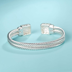 UNY Designer inspired jewelry double cable Wire Square CZ Antique Bangle Elegant Beautiful (White)