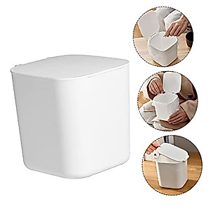 SOLUSTRE with Waste Table Bathroom Trashcan Bin White Mini Kitchen Plastic Garbage to Vanity Tissues of Rubbish Can Cotton Lid Wastebasket Sponges Makeup Square- Dispose Small Desktop