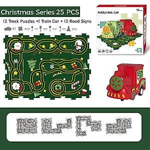 25PCS Puzzle Car Tracks with Vehicles,Puzzle Track Play Set for Toddlers Rail Car Building Toys Gifts for 3+ Years Kids Educational Montessori Toys