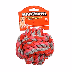 Mammoth Flossy Chews Monkey Fist Ball – Premium Cotton-Poly Rope Ball Toy for Dogs – Interactive Dog Rope Toy – Rope Dog Chew Toy & Fetch Toy for Small to Medium Dogs - Large 4.75” - Assorted Colors