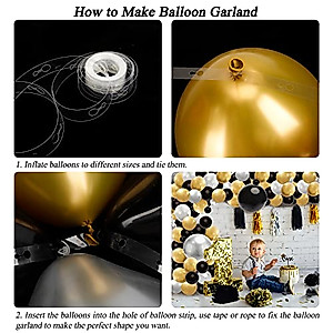 RUBFAC 137pcs Black Gold and Silver Balloon Garland Arch Kit, Metallic Gold Chrome Silver Balloons for Graduation, Birthday and New Year Party Party Decorations