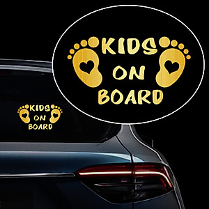 Iprokiu 3pcs Baby on Board Sticker for Car Kids on Board Car Decal Cute Footprint Baby Kids Safety Warning Sticker Car Window Bumper Sticker Vinyl Decal Baby in Car Sticker (Brushed Gold)