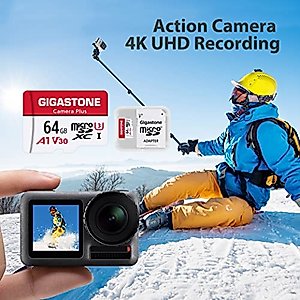 [Gigastone] 64GB 2-Pack Micro SD Card, Camera Plus, MicroSDXC Memory Card for Wyze, Video Camera, Security Camera, Smartphone, Fire tablet, 4K Video Recording, UHS-I U3 A1 V30, 95MB/s, with Adapter