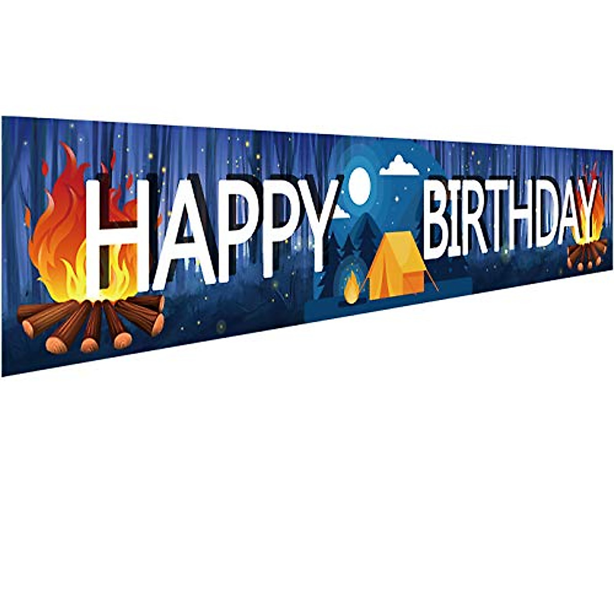 Large Camping Happy Birthday Banner | Camping Birthday Party Supplies Decorations | Birthday Camping Party Decorations for Yard Garden Outdoor - 9.8 x 1.6FT