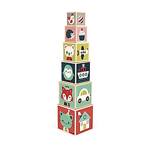 Janod Baby Forest 6-Block Stacking Pyramid - Ages 12 Months+ - J08016