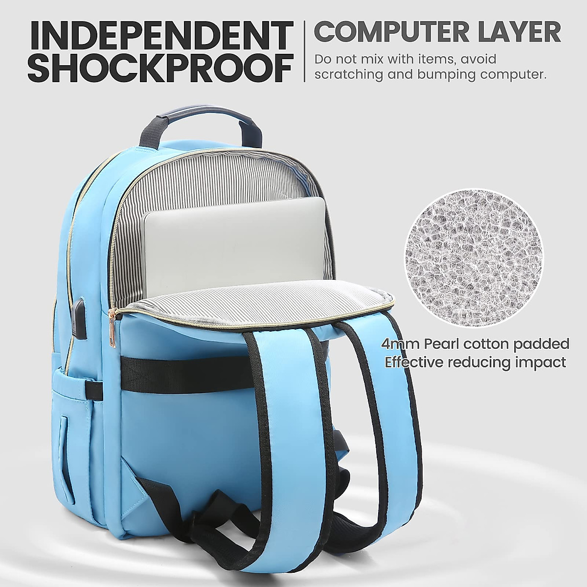 LOVEVOOK Laptop Backpack for Women 15.6 inch, Travel Backpack Purse,Professional Laptop Computer Bag,Waterproof Work Business College Teacher Bags Carry on Backpack with USB Port,Angel Blue