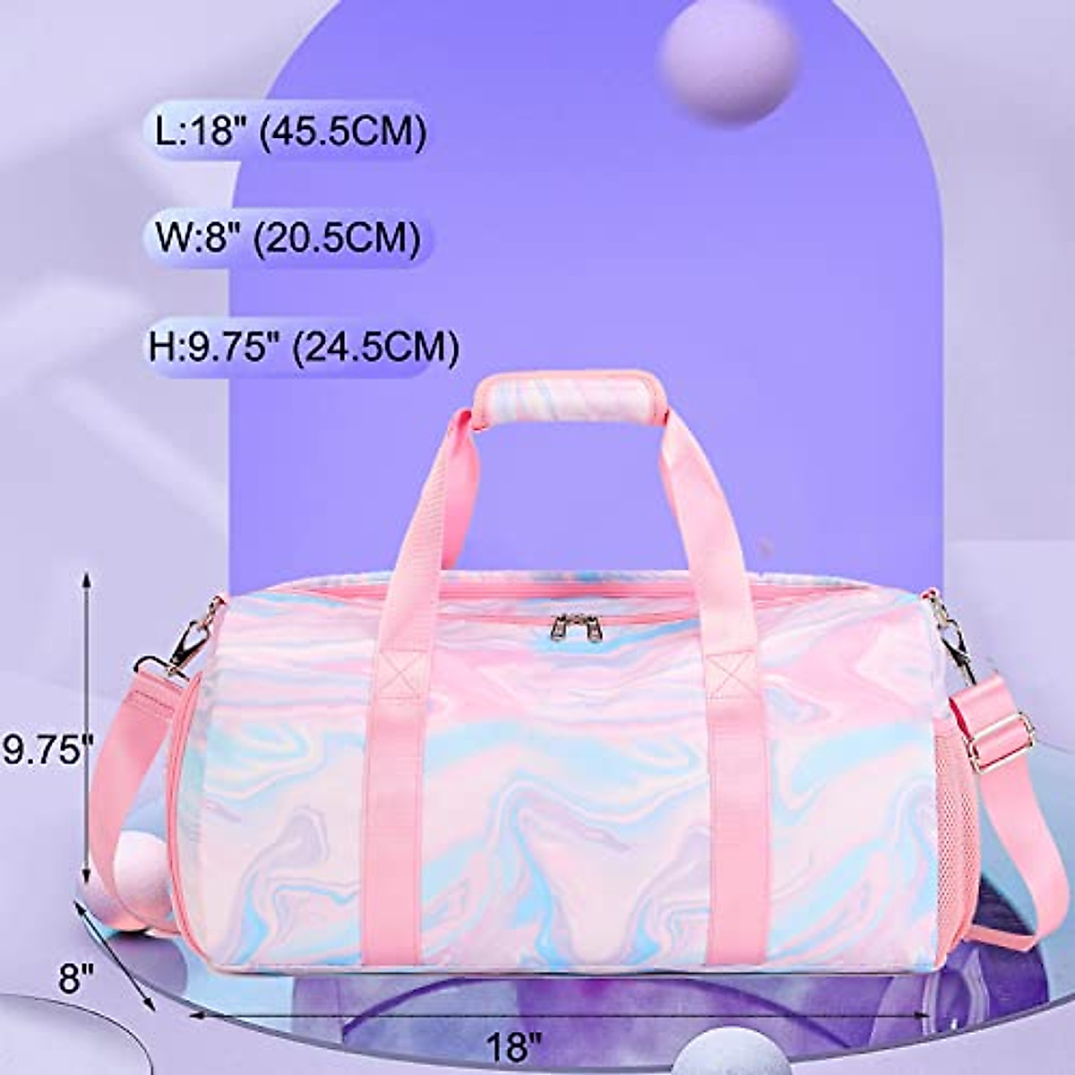 Dance Bag Girls Duffle Bag Teen Sports Gym Bag Travel Bag for Weekender Sleepover Overnight Bag with Shoe Compartment and Wet Pocket