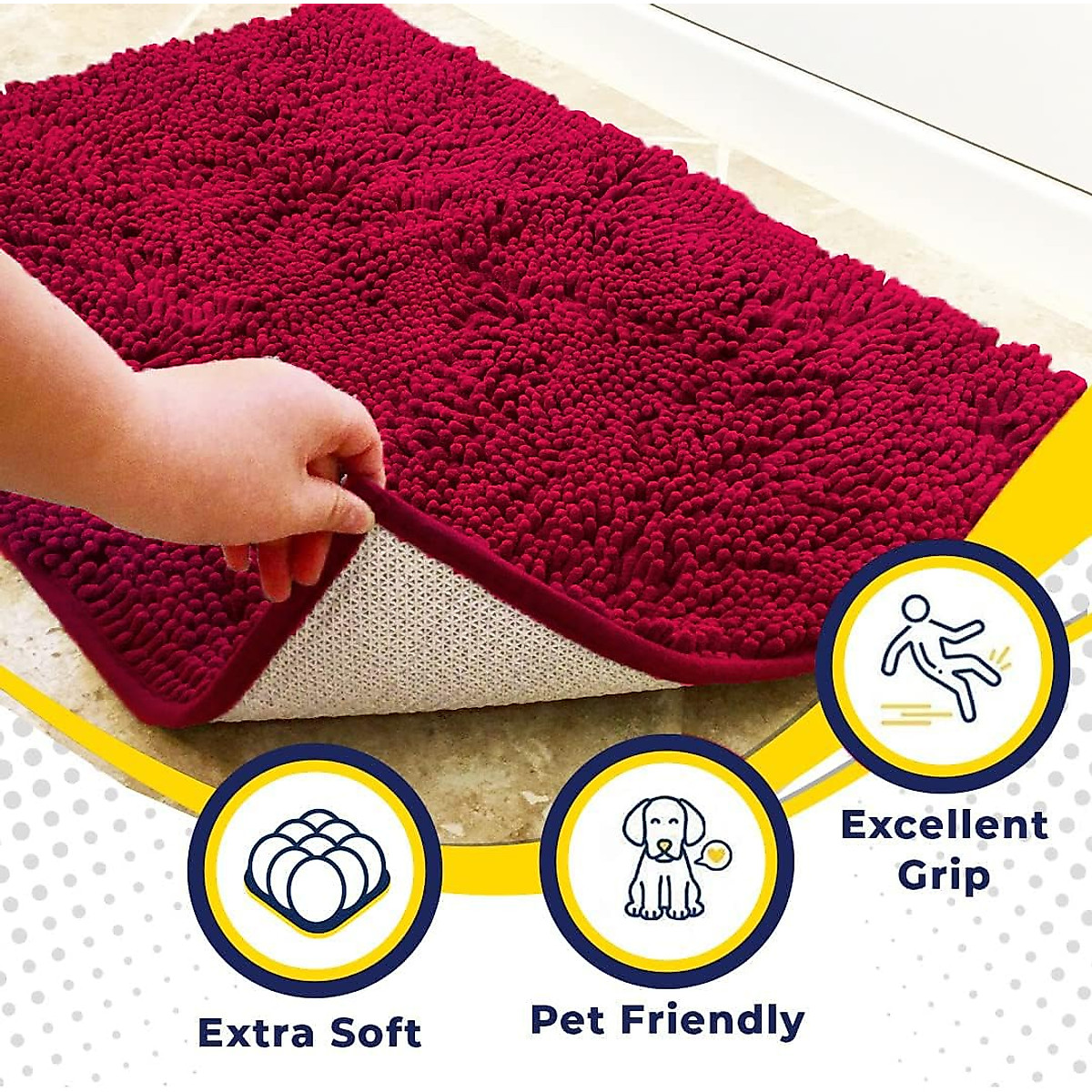 Muddy Mat® Shown on TV – Super Absorbent Microfiber Dog Door Mat for Muddy Paws, Non-Slip Washable Pet Rug, Quick Dry Chenille Entryway Carpet, Machine Washable Indoor Outdoor mat, Red 30"x19"