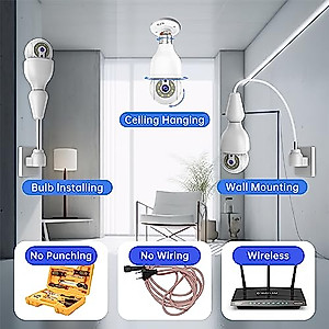 2K HD Light-Bulb Security Camera, Wireless 2.4G&5Ghz Wifi, Work With NVR & 3rd Party Software, RTSP Stream, Work With Alexa, 360° View, Auto Tracking, 2 Way Audio, Motion Detection, Remote View