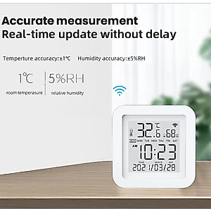 Smart WiFi Temperature Humidity Monitor: TUYA Wireless Temperature Humidity Sensor with APP Notification Alerts, WiFi Thermometer Hygrometer for Home Pet Garage,Compatible with Alexa