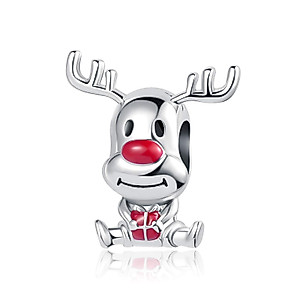 QeenseKc Deer Rudolph Reindeer Charm Winter Hoilday Bead for European Bracelet